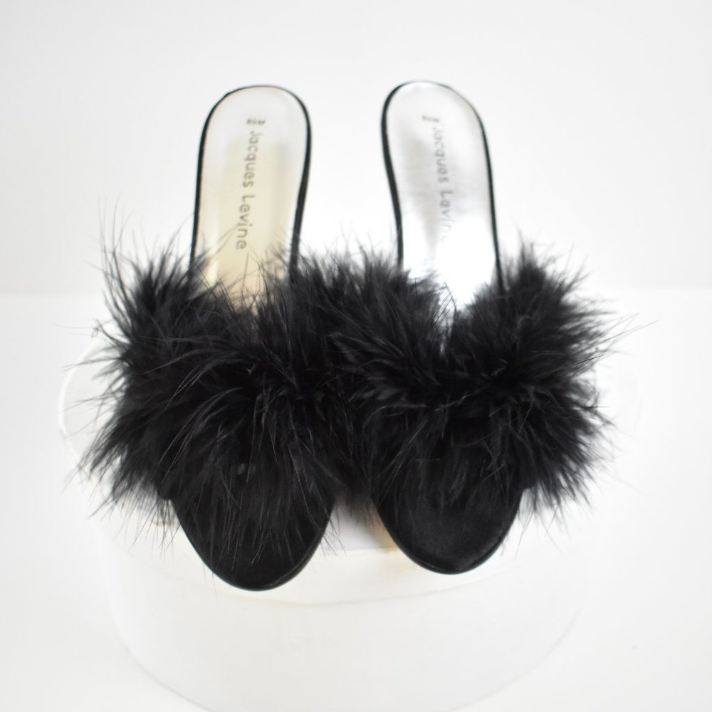 Satin And Ostrich Feather Black Slippers - Gem